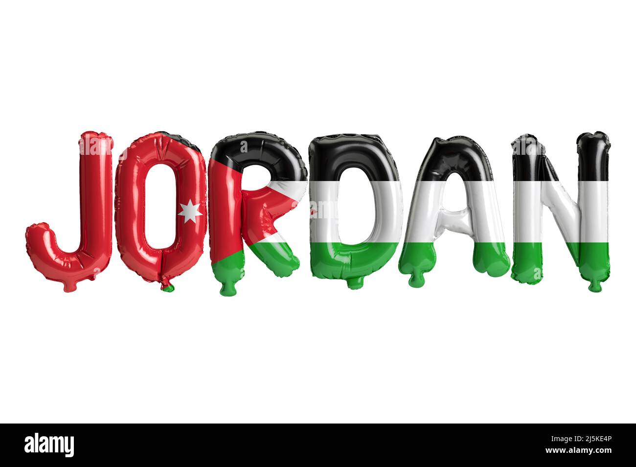 3d illustration of Jordan-letter balloons with flags color isolated on ...