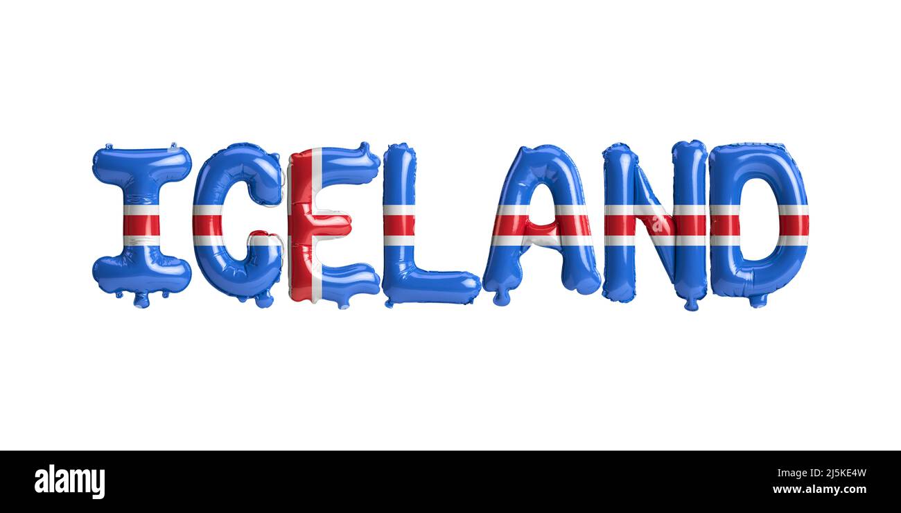 3d illustration of Iceland-letter balloons with flags color isolated on ...