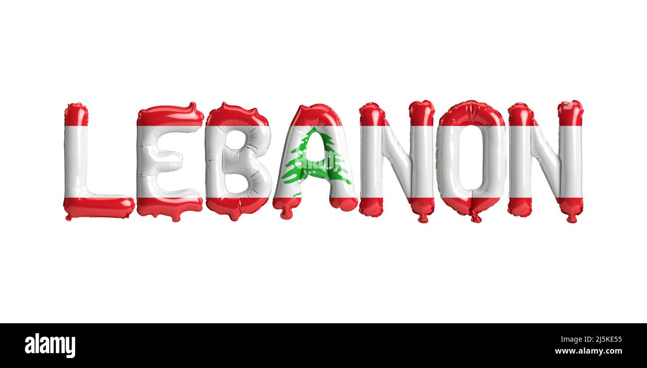 3d illustration of Lebanon-letter balloons with flags color isolated on ...