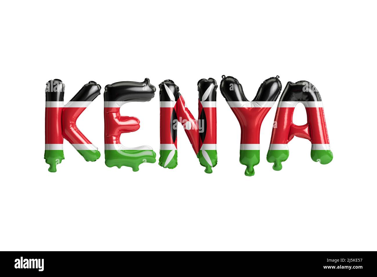 3d illustration of Kenya-letter balloons with flags color isolated on ...