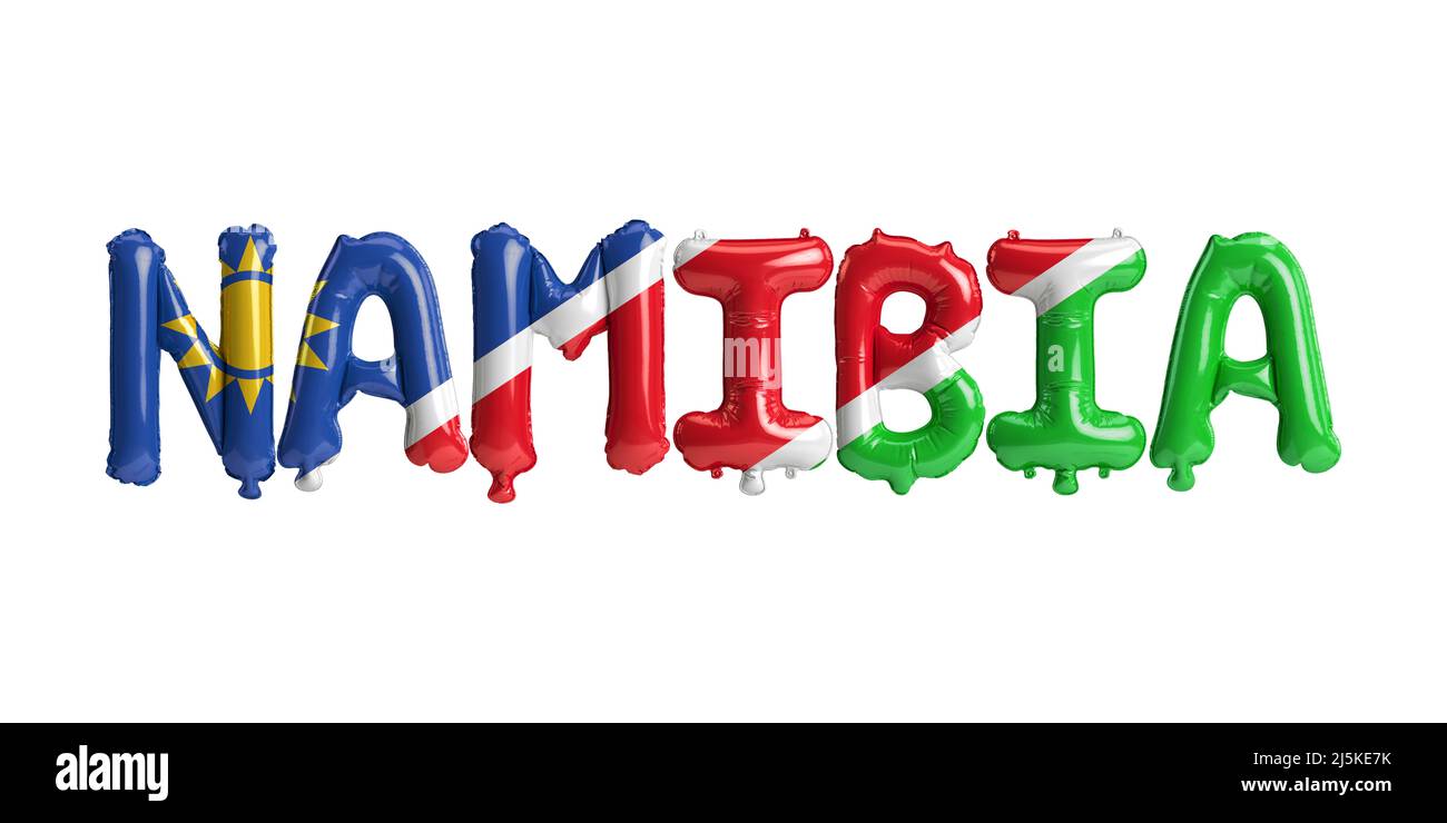 3d illustration of Namibia-letter balloons with flags color isolated on ...