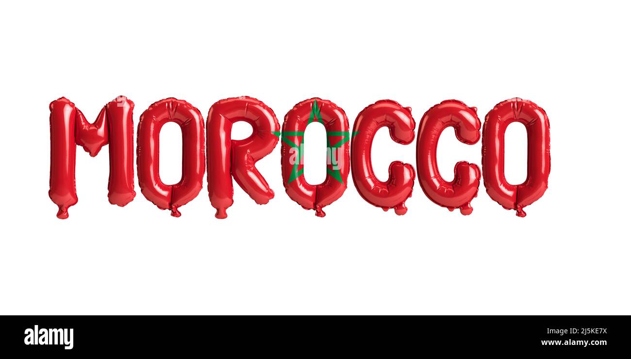 3d illustration of Morocco-letter balloons with flags color isolated on ...