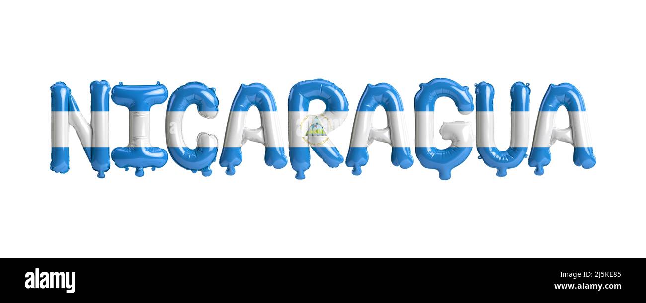 3d illustration of Nicaragua-letter balloons with flags color isolated ...