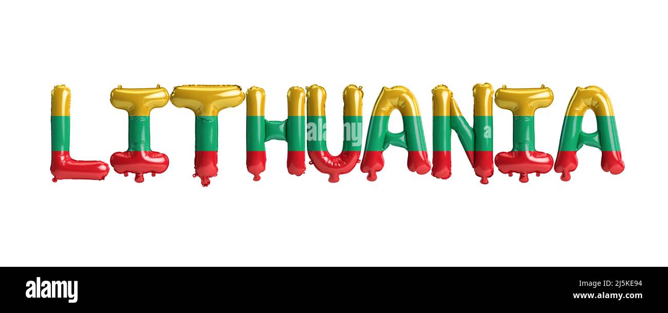 3d illustration of Lithuania-letter balloons with flags color isolated ...