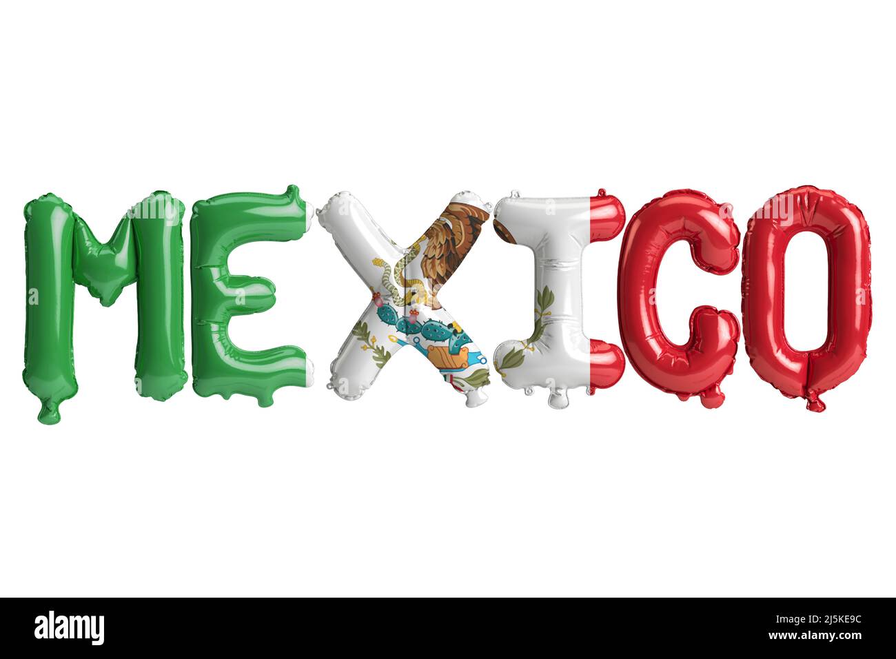 3d illustration of Mexico-letter balloons with flags color isolated on ...