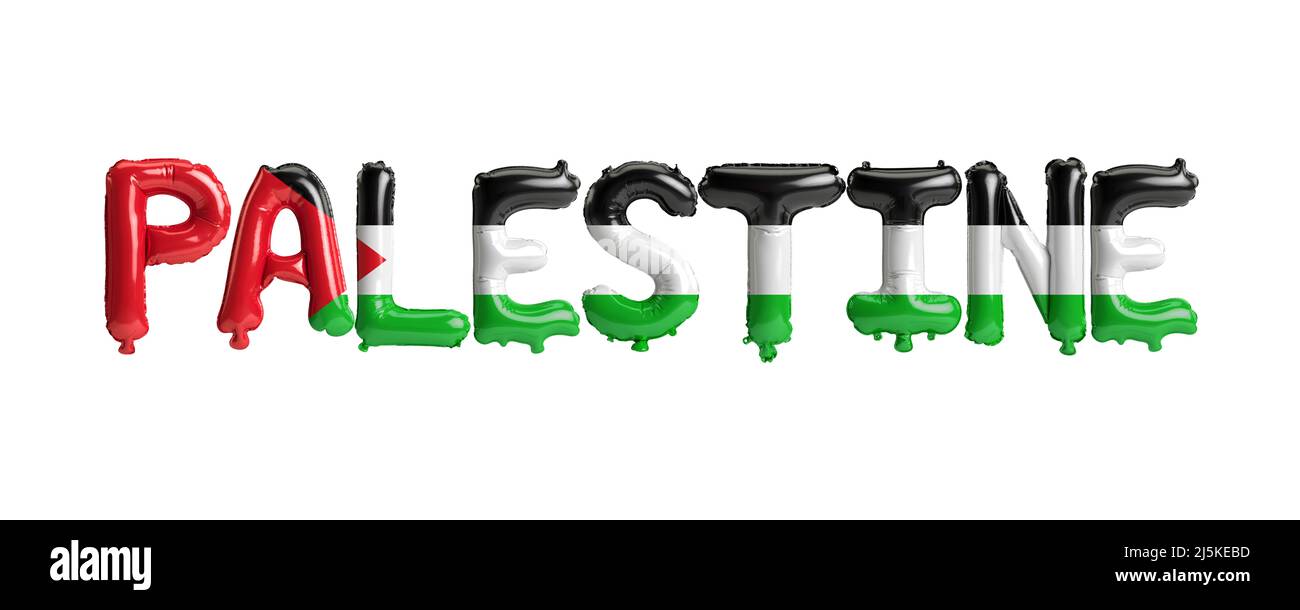 3d illustration of Palestine-letter balloons with flags color isolated ...