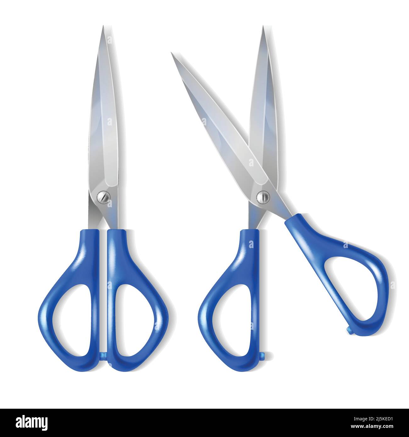 Vector realistic set of scissors with blue plastic handles, with open ...