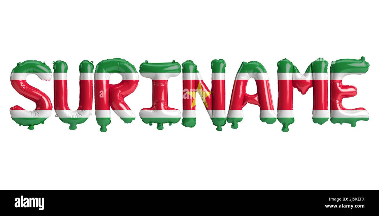 3d illustration of Suriname-letter balloons with flags color isolated ...