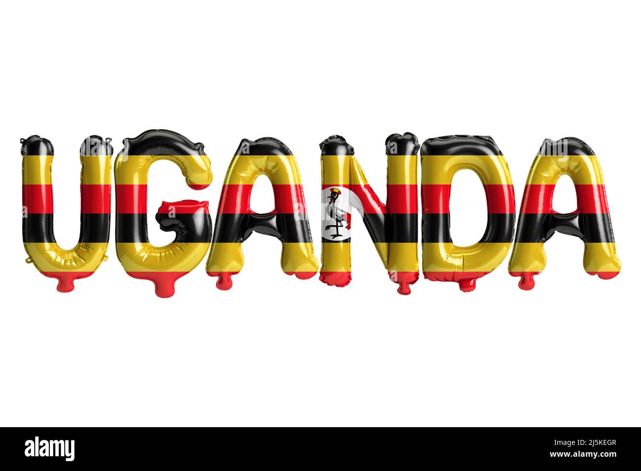 3d illustration of Uganda-letter balloons with flags color isolated on ...
