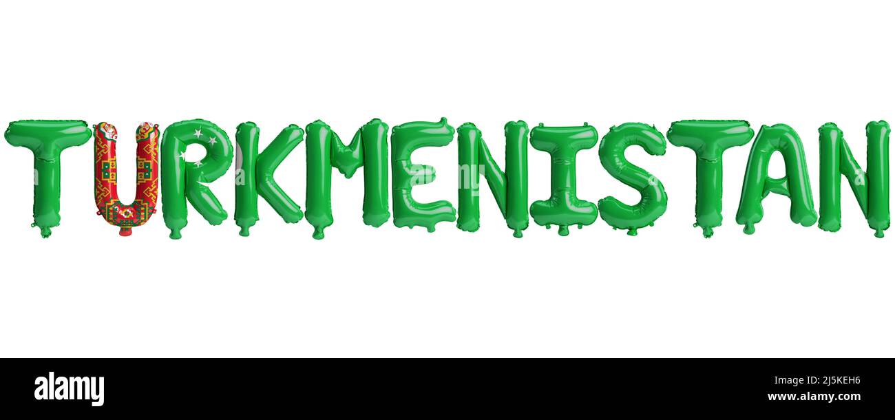 3d illustration of Turkmenistan-letter balloons with flags color ...