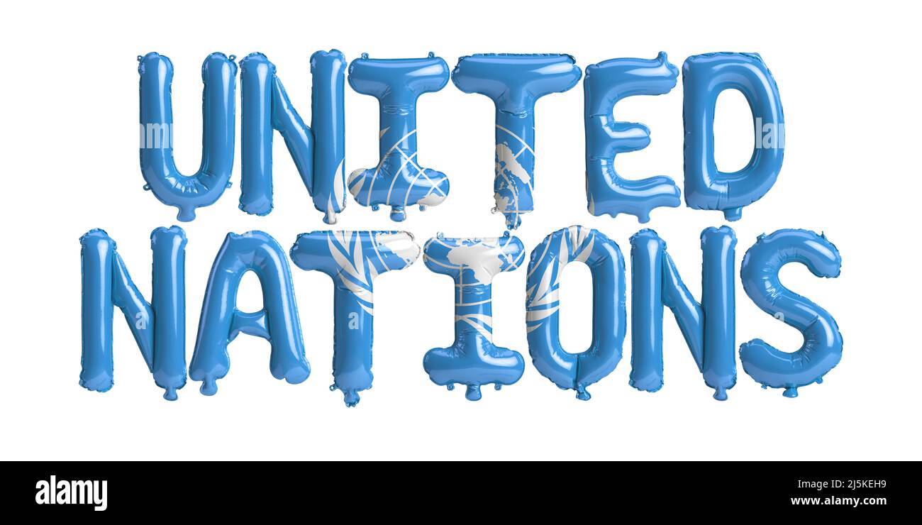 3d illustration of United Nations-letter balloons with flags color ...