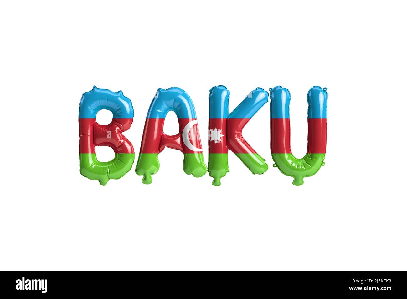 3d illustration of Baku capital balloons with Azerbaijan flags color ...