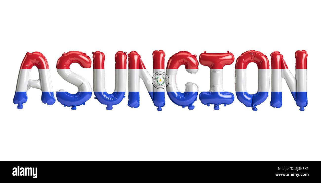 3d illustration of Asuncion capital balloons with Paraguay flags color ...