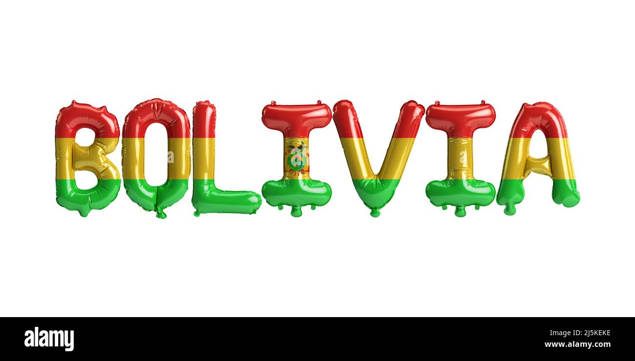 3d illustration of Bolivia-letter balloons with flags color isolated on ...