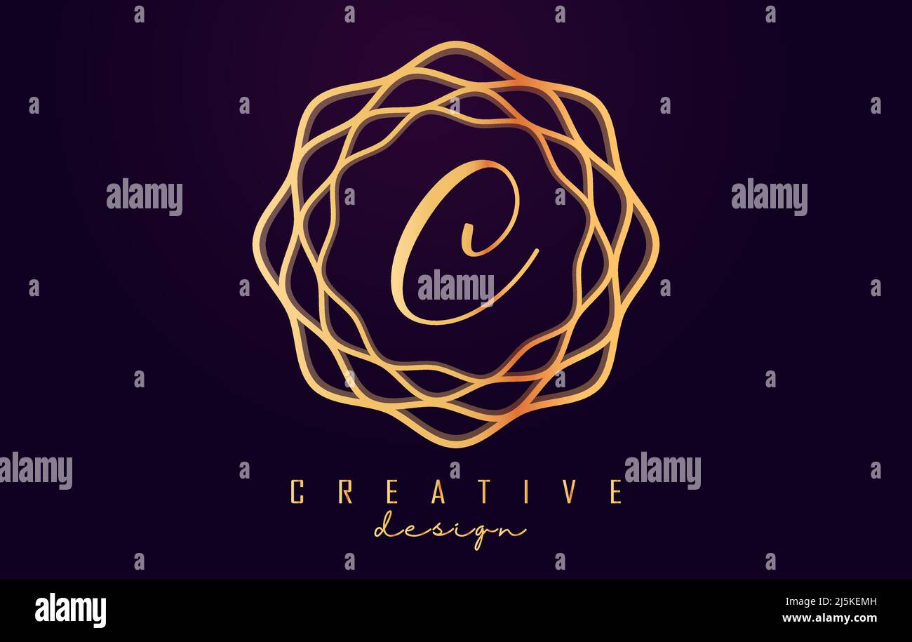 Golden gradient C letter logo. Vector letter with wavy monogram design ...