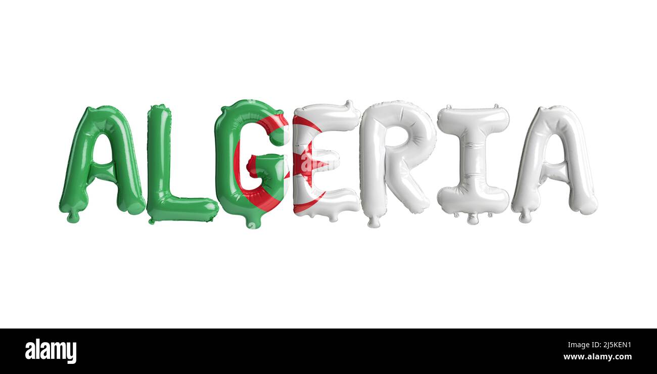 3d illustration of Algeria-letter balloons with flags color isolated on ...