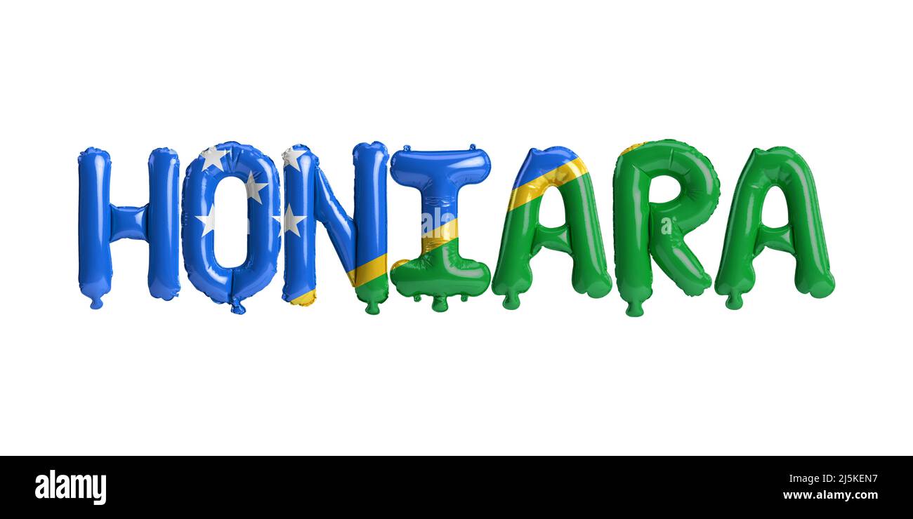3d illustration of Honiara capital balloons with Solomon flags color ...