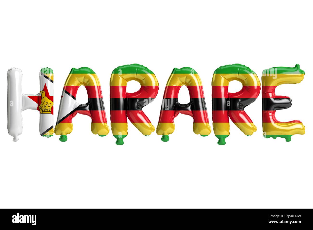 3d illustration of Harare capital balloons with Zimbabwe flags color ...