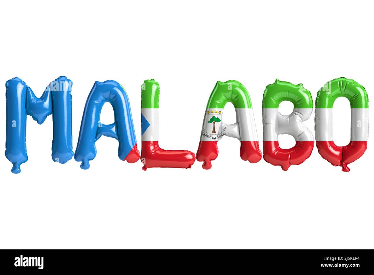 3d illustration of Malabo capital balloons with Equatorial Guinea flags ...