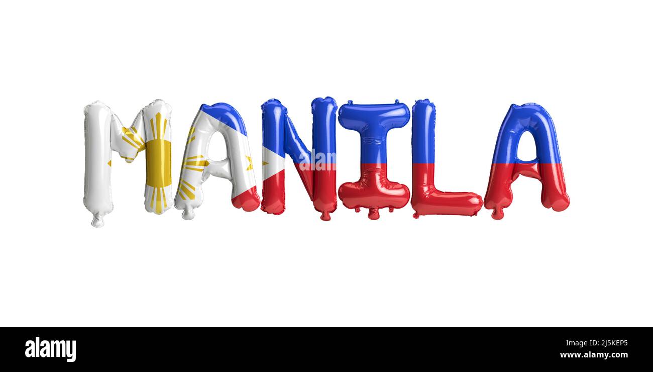 3d illustration of Manila capital balloons with Philippines flags color ...