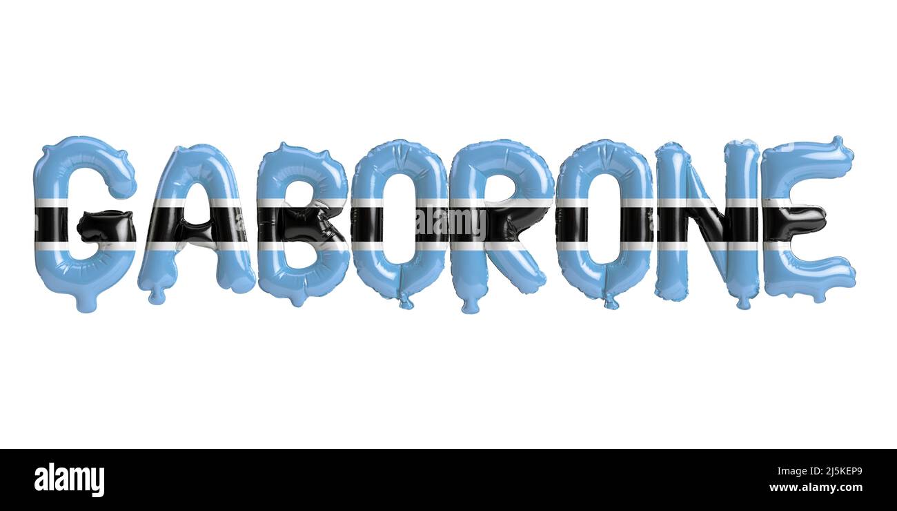 3d illustration of Gaborone capital balloons with Botswana flags color ...