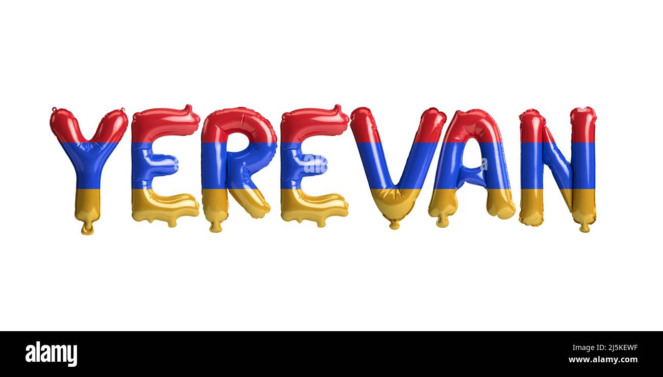 3d illustration of Yerevan capital balloons with Armenia flags color ...