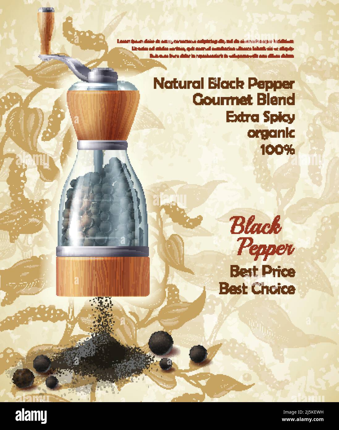 Vector banner with pepper mill, filled with black peppercorns on ...