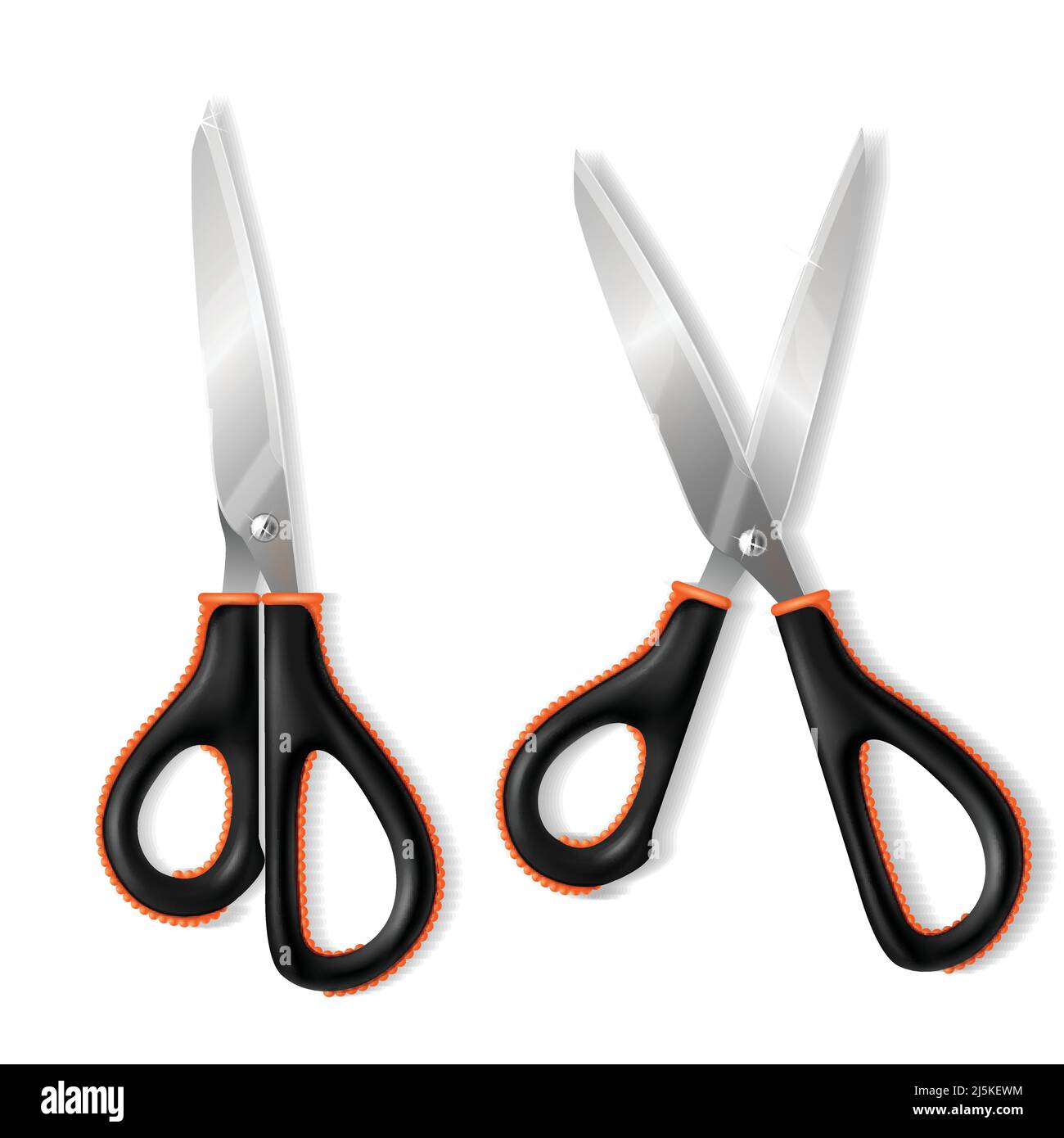 Vector 3d realistic metallic scissors with rubber handle. Shining steel ...