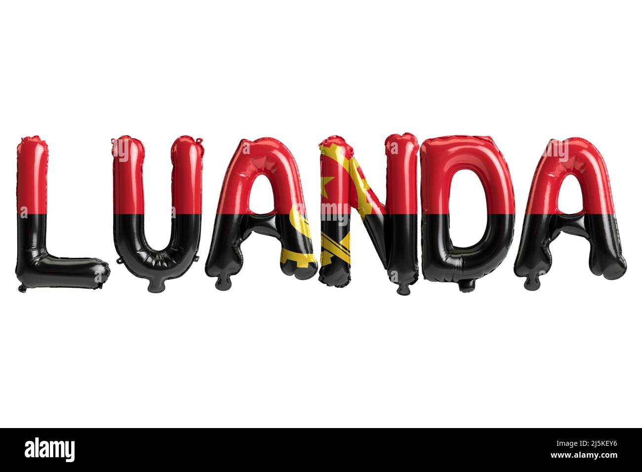 3d illustration of Luanda capital balloons with Angola flags color ...