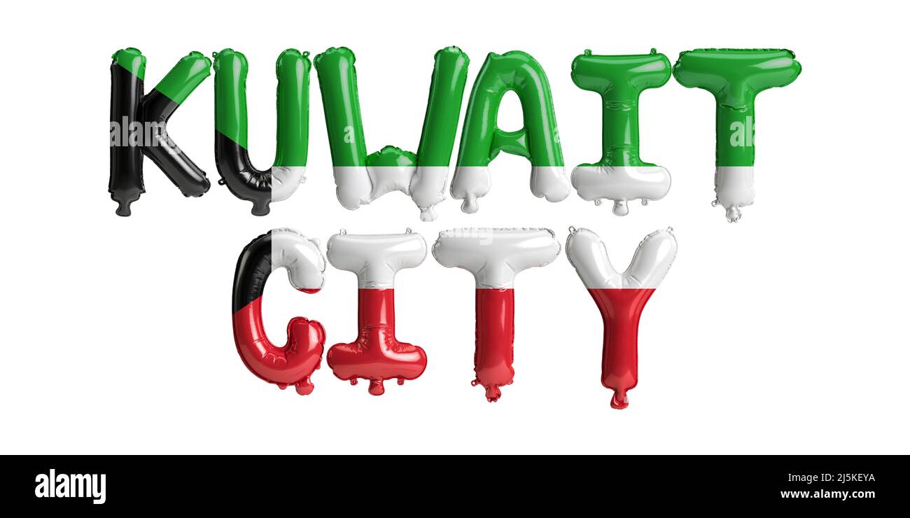 3d illustration of Kuwait capital balloons with Kuwait flags color ...