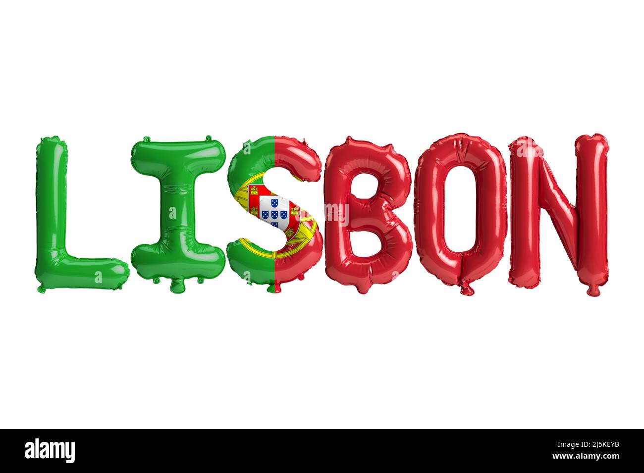 3d illustration of Lisbon capital balloons with Portugal flags color ...