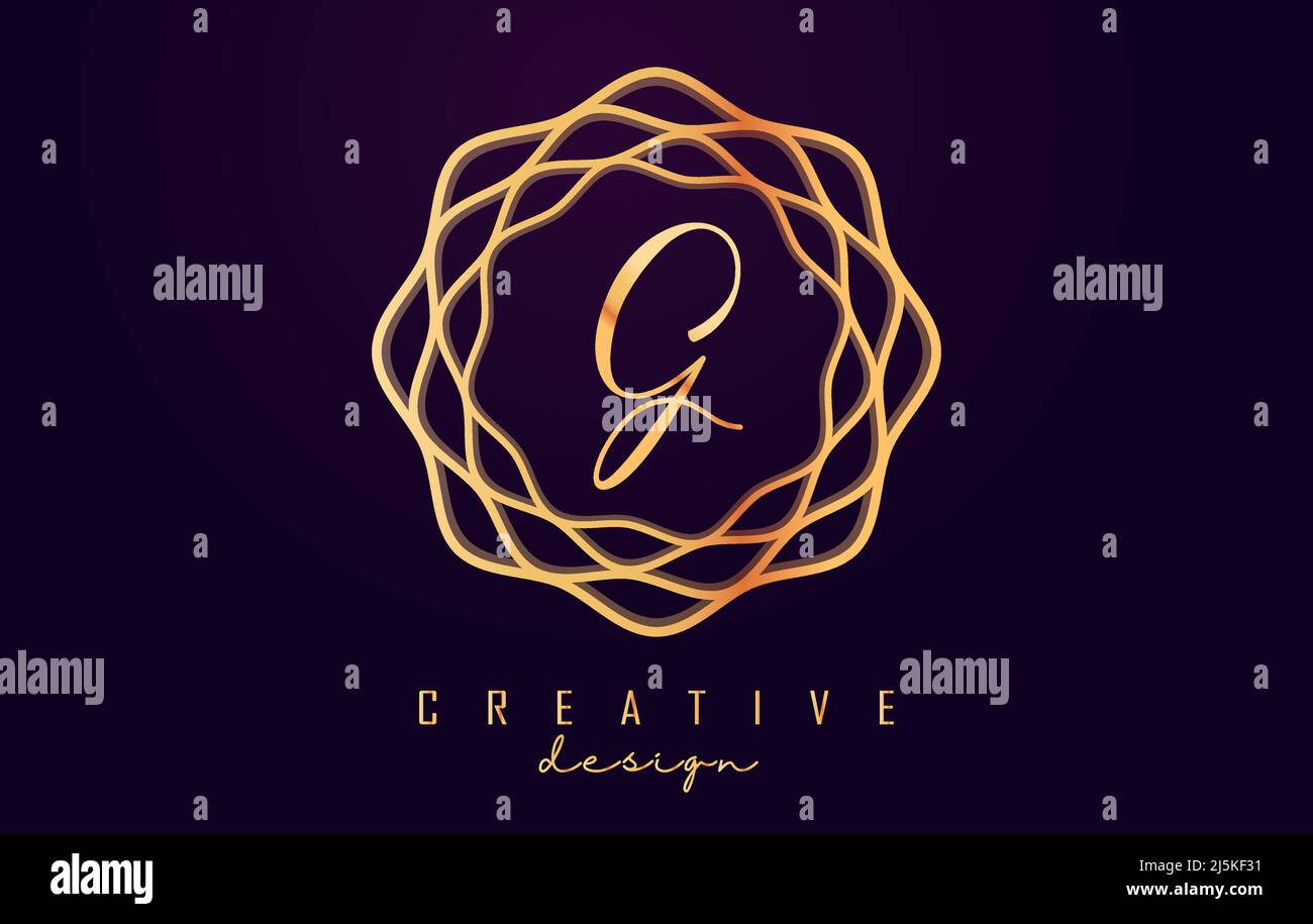 Golden gradient G letter logo. Vector letter with wavy monogram design ...