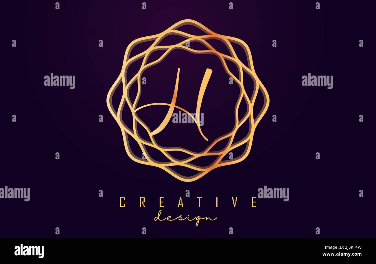 Golden gradient H letter logo. Vector letter with wavy monogram design ...