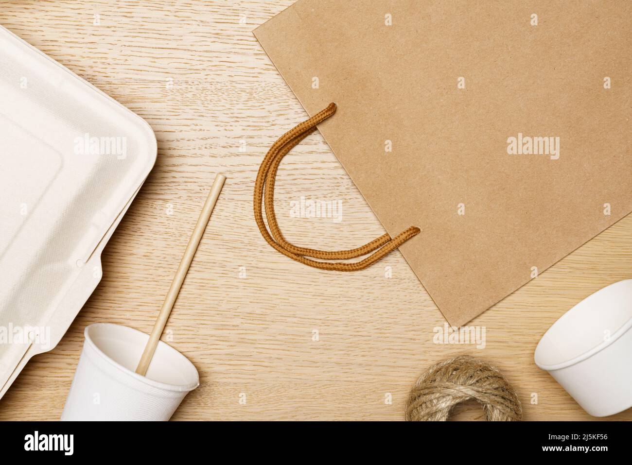 Eco friendly concept, Delivery food container and paper bag with jute ...