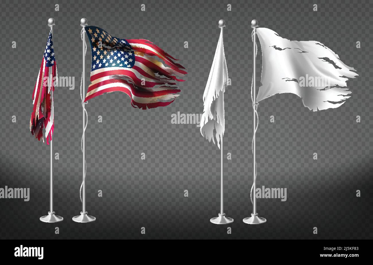 Vector realistic set with damaged flags of United States of America on ...