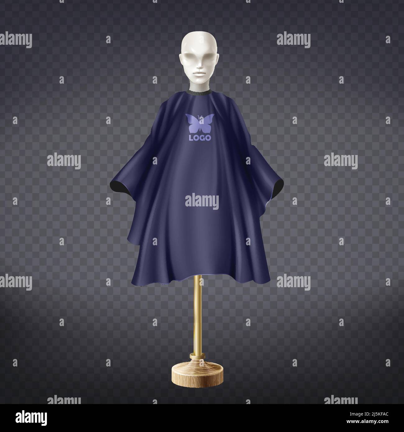Vector 3d realistic dark blue hairdresser apron on white mannequin ...