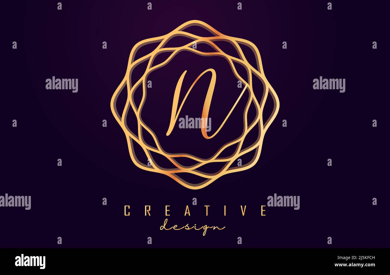 Golden gradient N letter logo. Vector letter with wavy monogram design ...