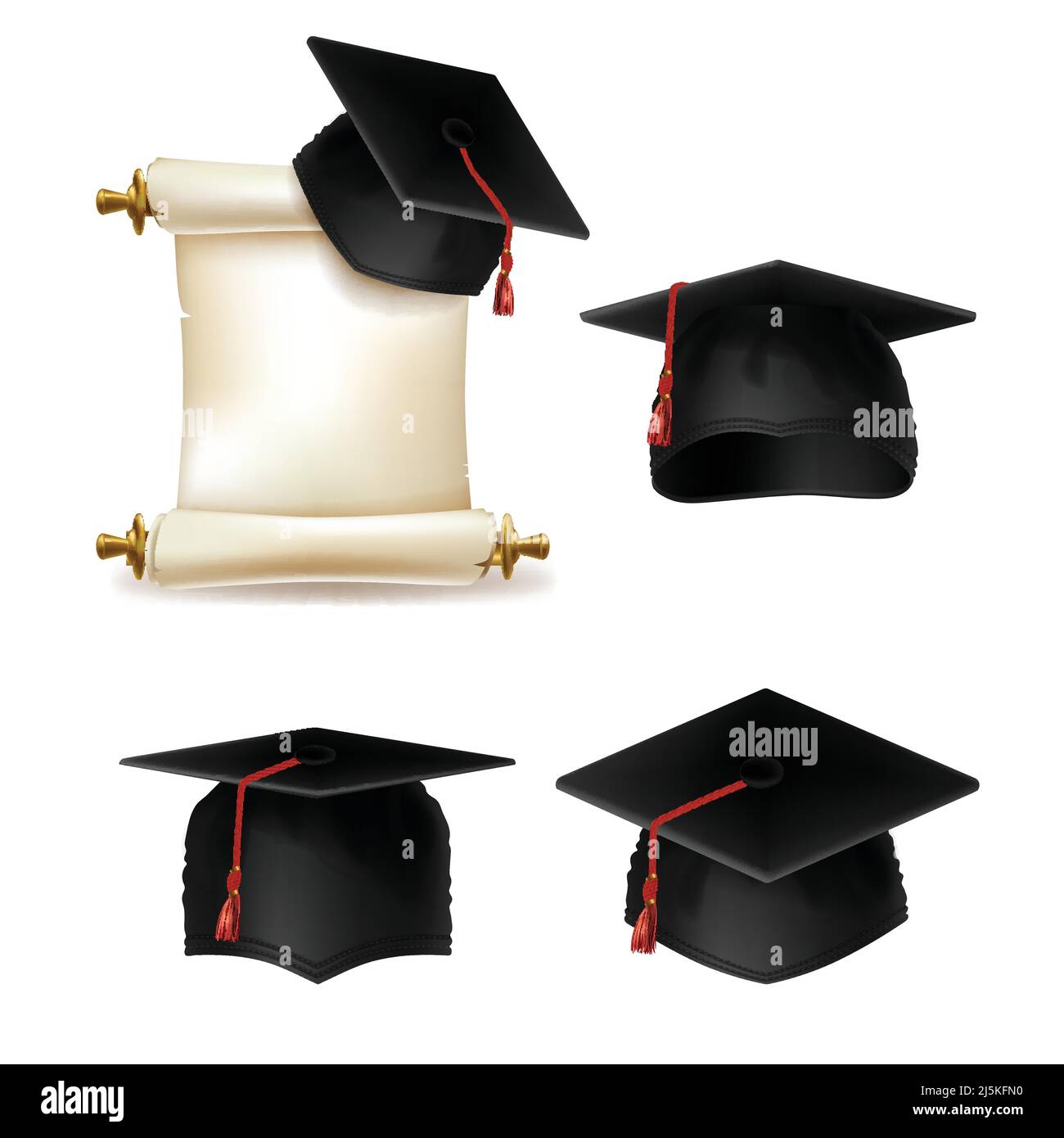 Vector graduation cap with diploma, official document of education in ...