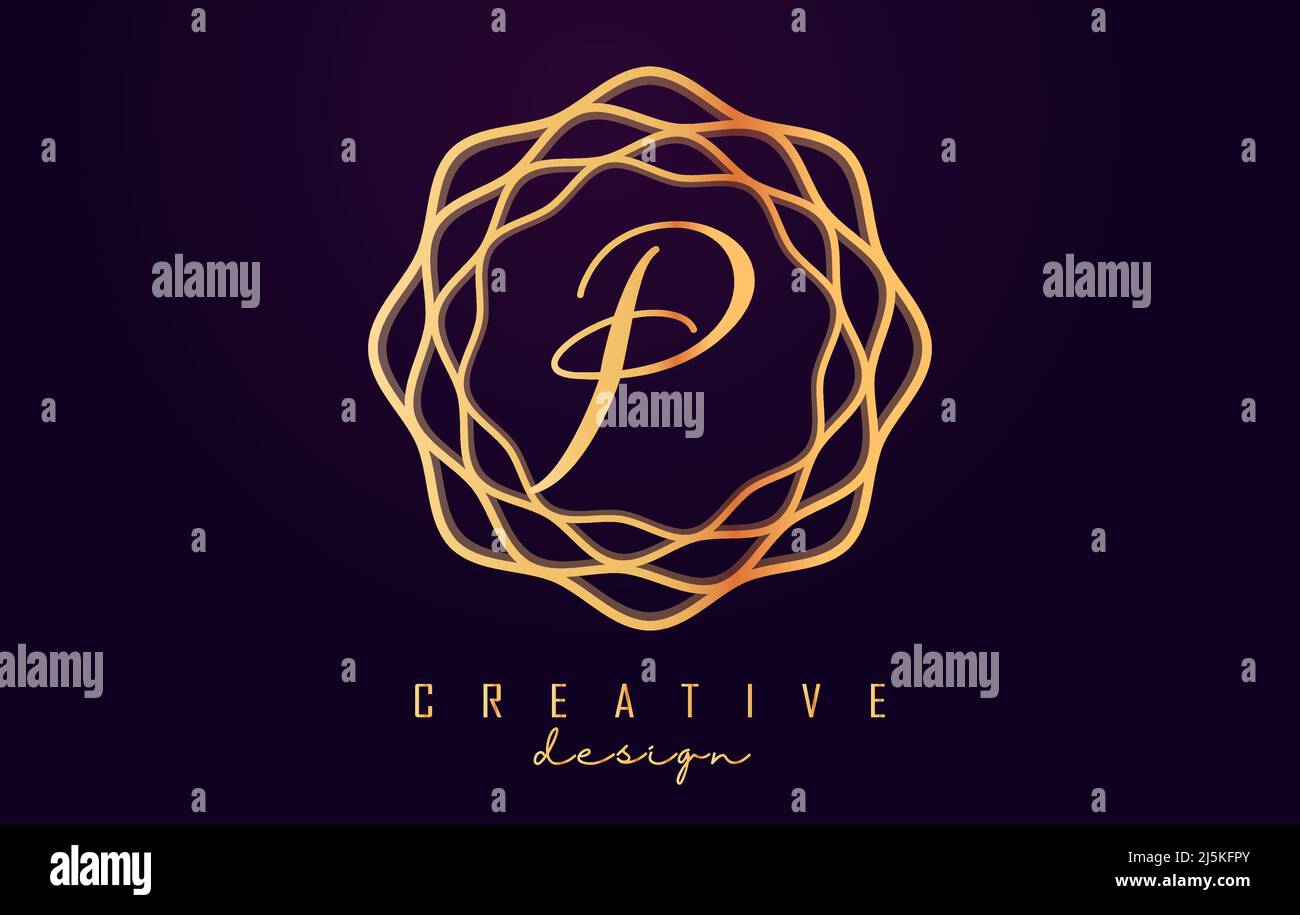 Golden gradient P letter logo. Vector letter with wavy monogram design ...