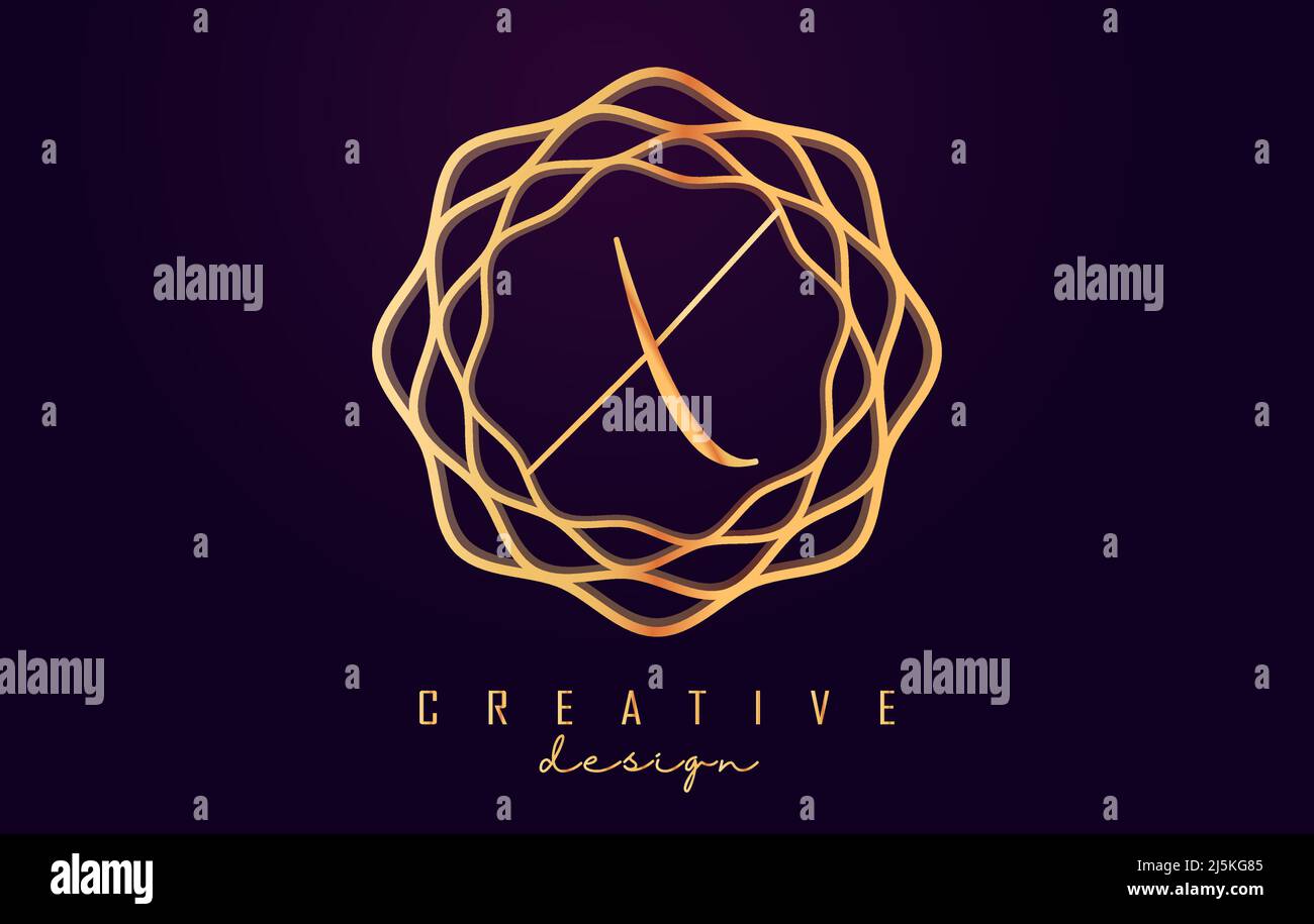 Golden gradient X letter logo. Vector letter with wavy monogram design ...