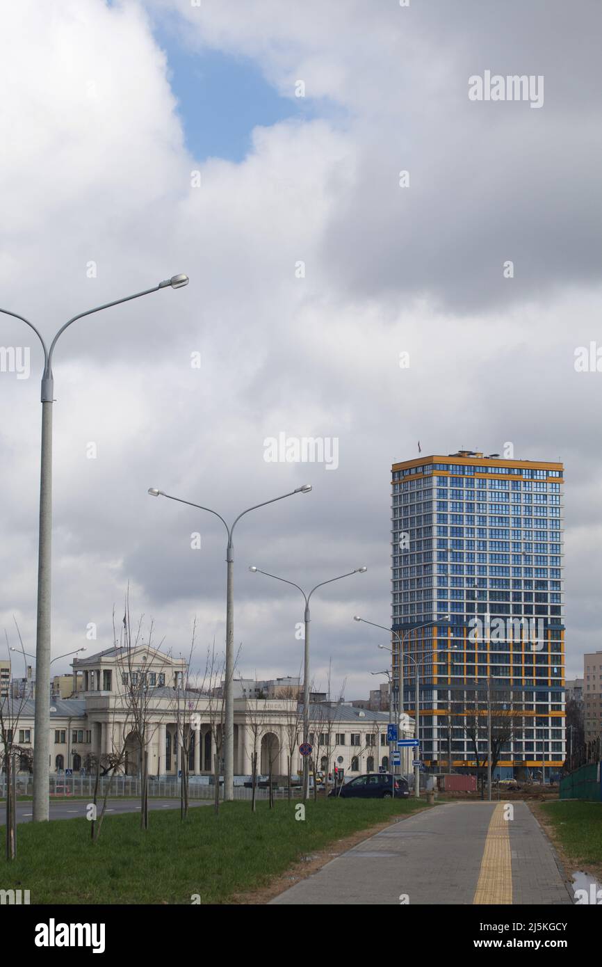 Construction of multi-storey buildings. Modern multi-storey building. Houses built of concrete ...