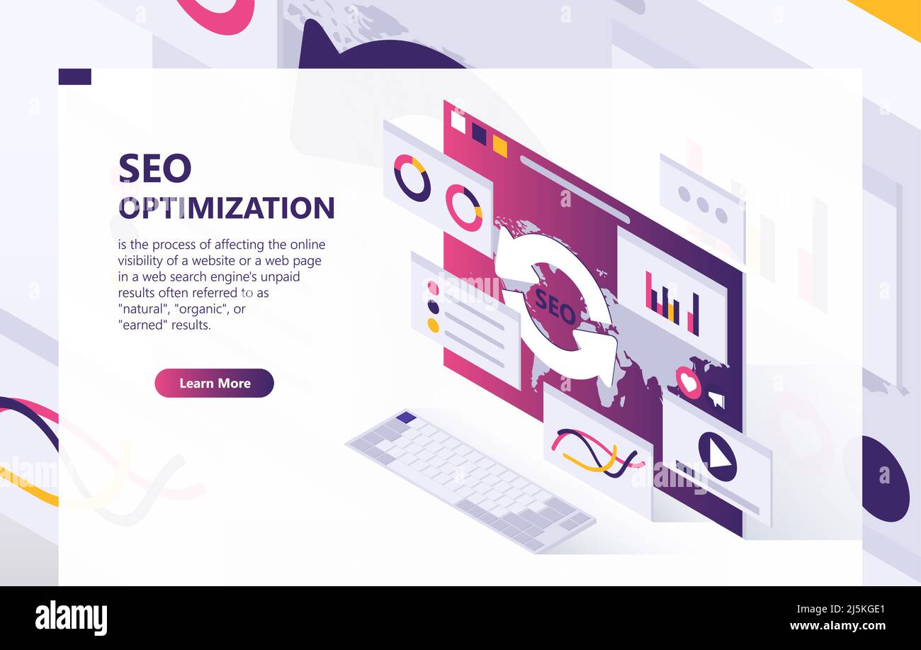SEO vector isometric background. Optimization process of internet ...