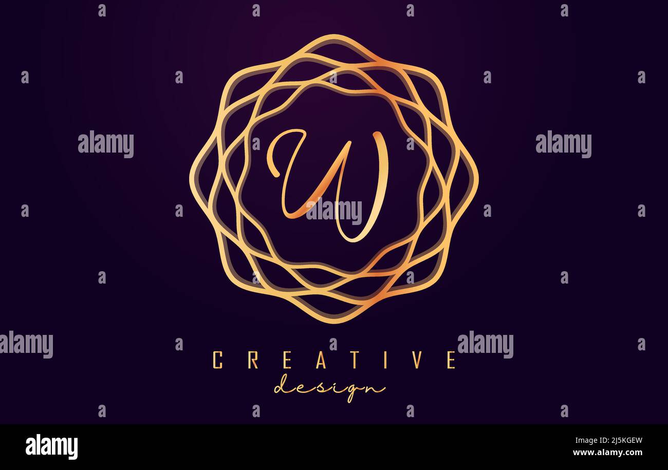 Golden gradient W letter logo. Vector letter with wavy monogram design ...