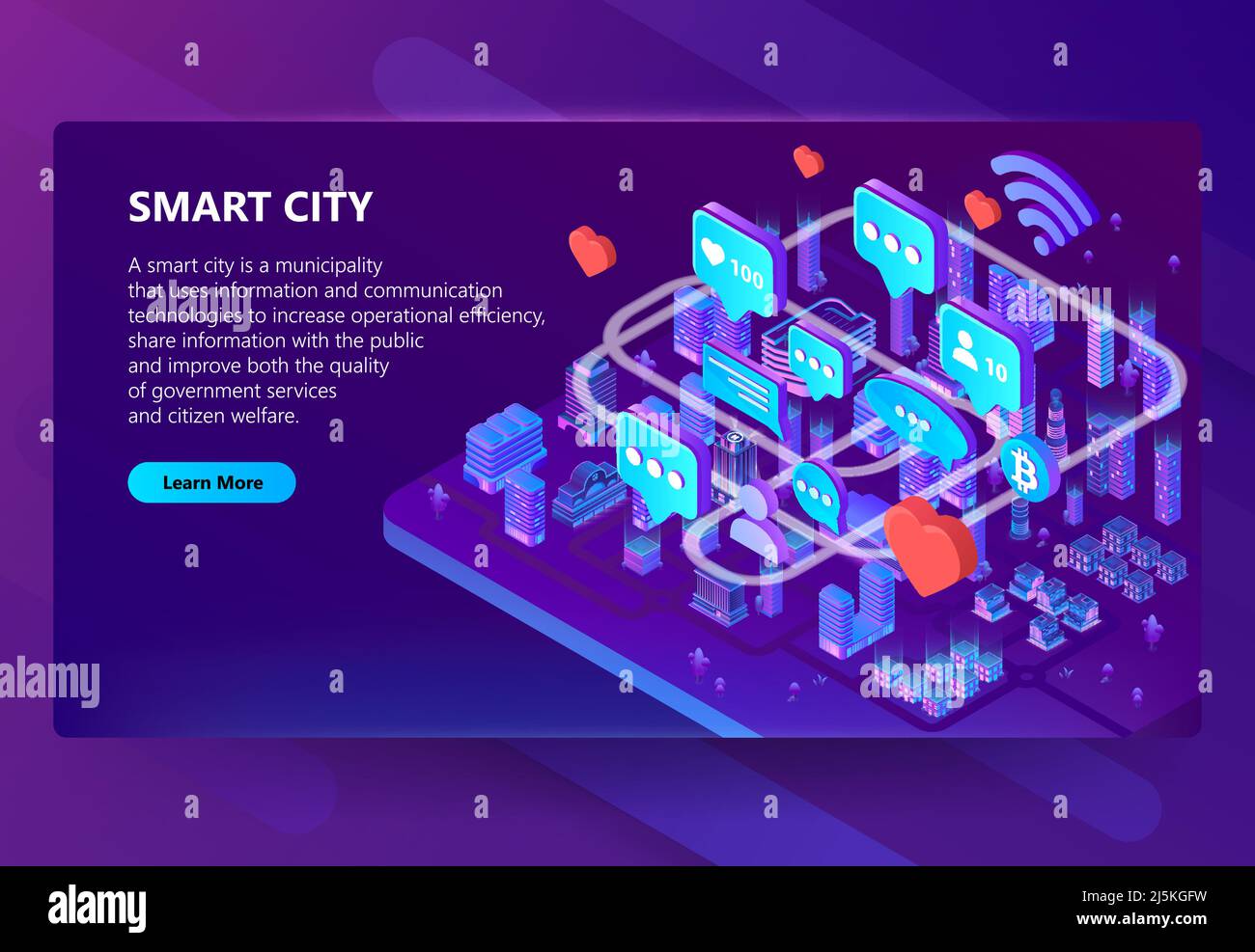 Smart city vector illustration of users internet communication in town ...