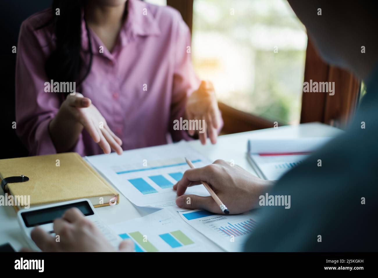 Business team or accountant collaborates on an audit transection budget ...