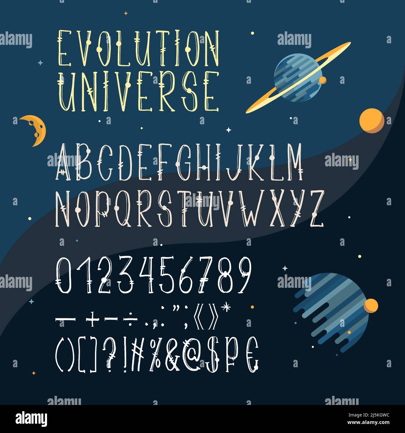 Vector hand drawn font, Latin alphabet, capital letters with numbers ...