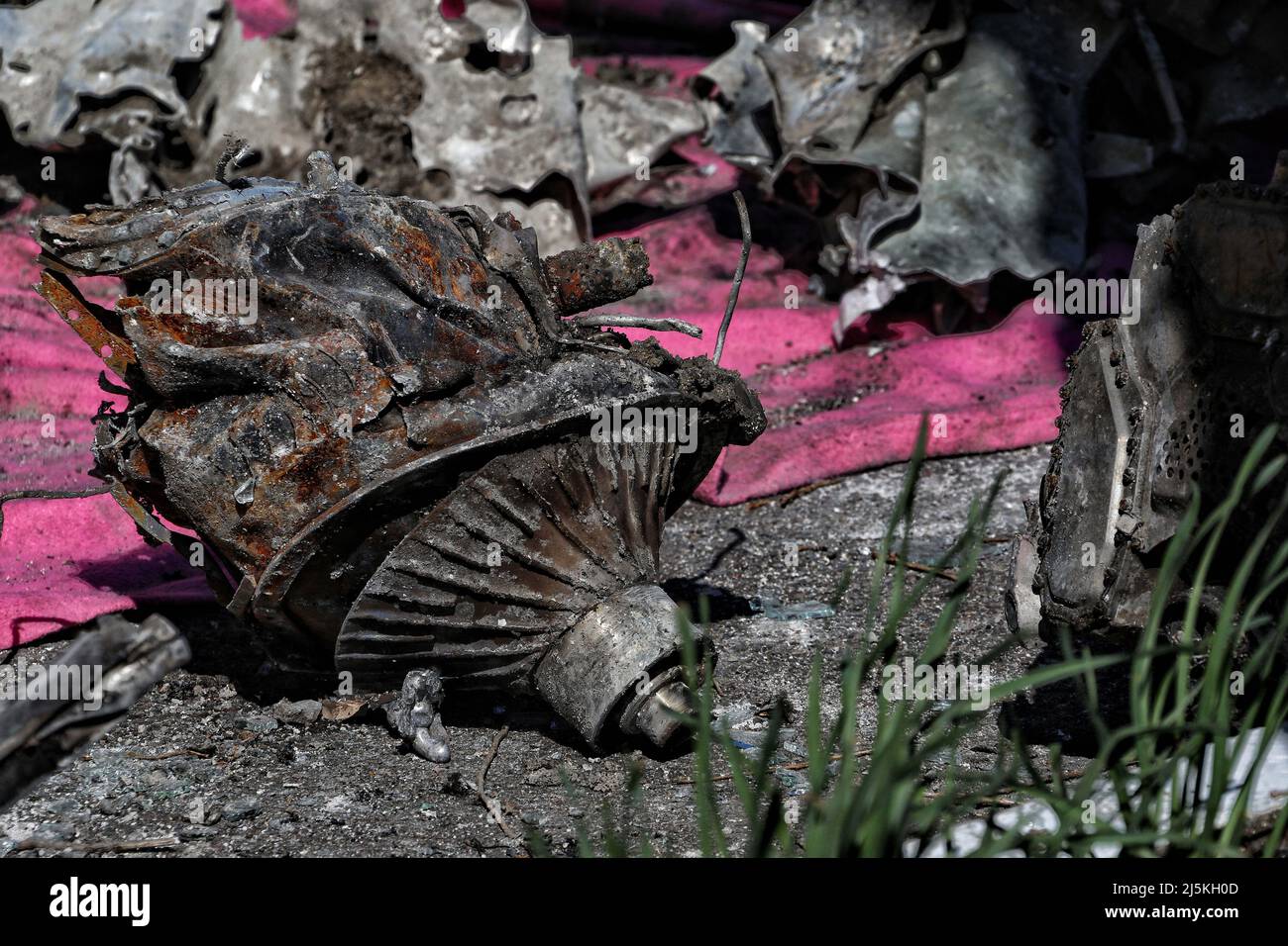 Odesa, Ukraine - April 24, 2022 - Rubble covers the ground at an ...