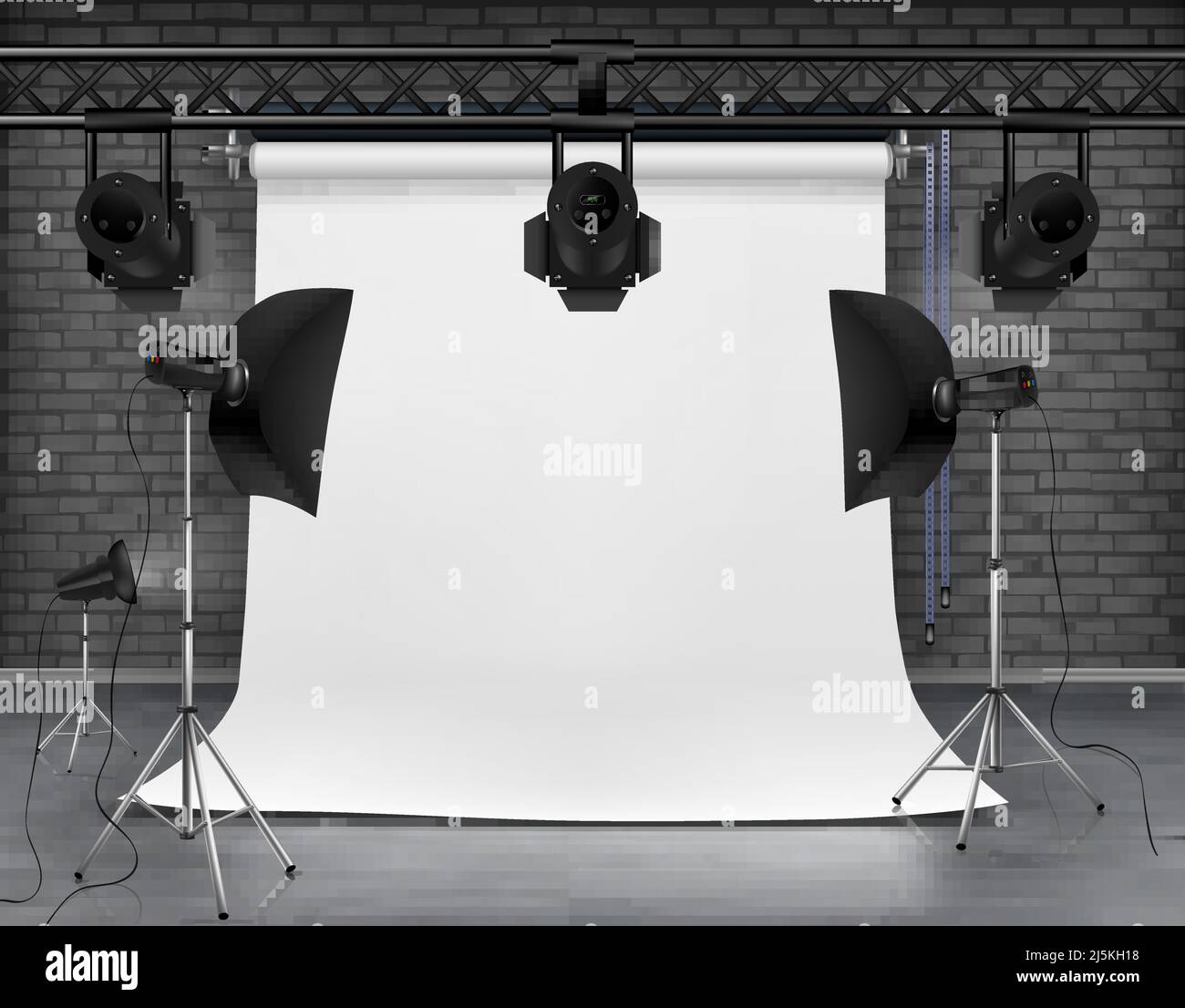 Vector realistic illustration of empty room with blank white screen ...