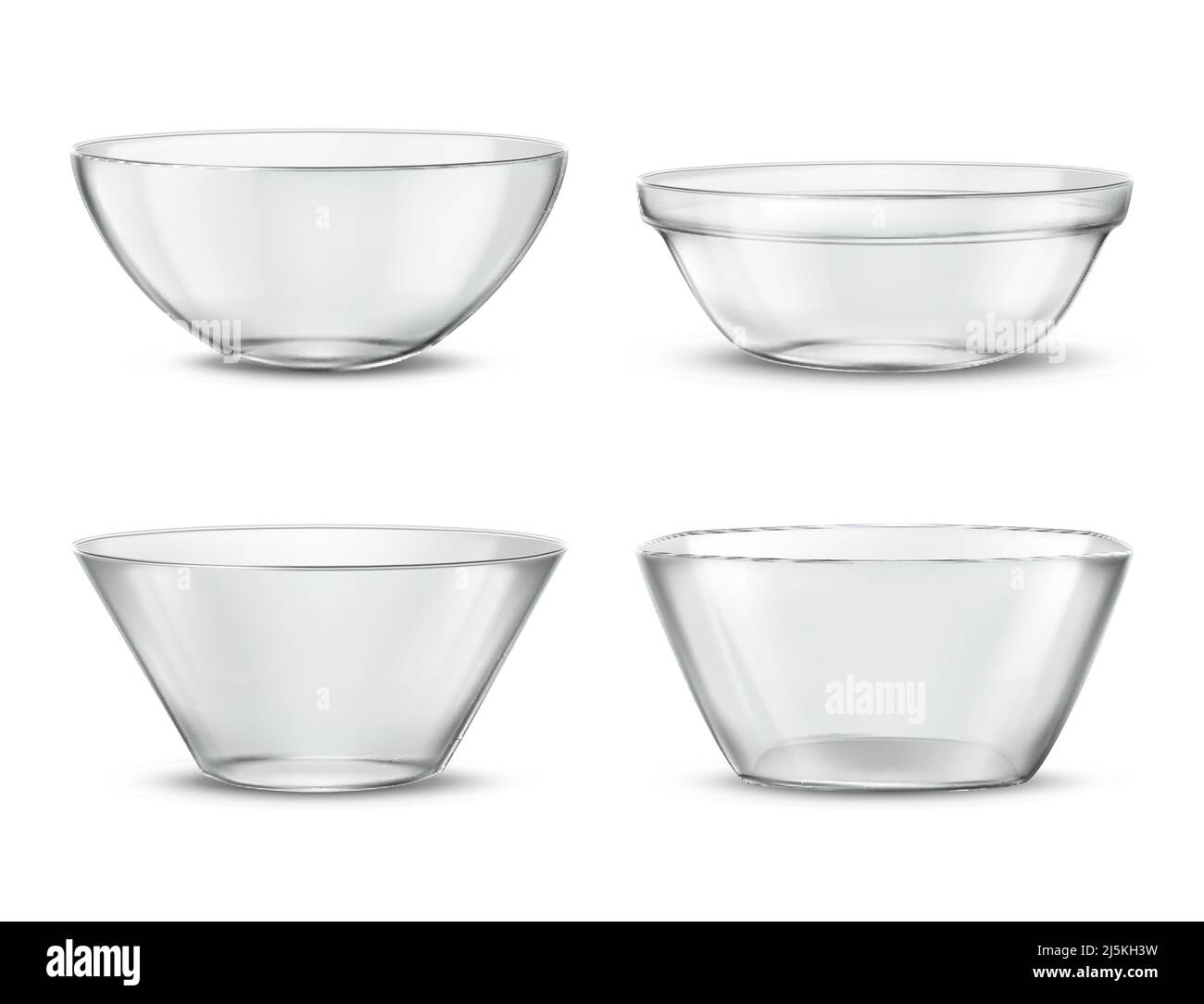 Vector 3d realistic transparent tableware, glass dishes for different ...