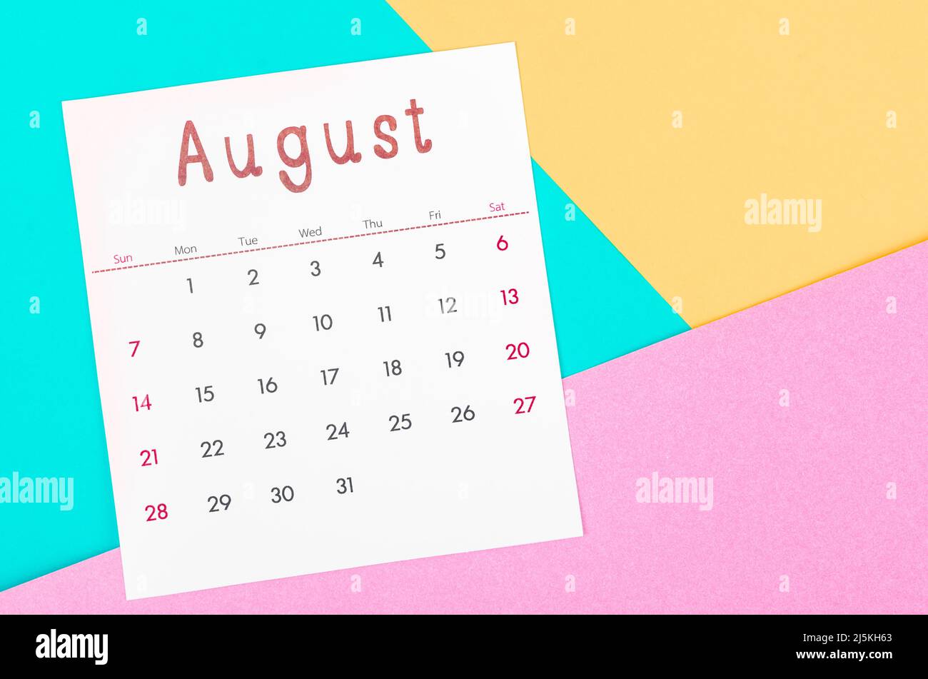 The August 2022 calendar on multicolored background Stock Photo - Alamy